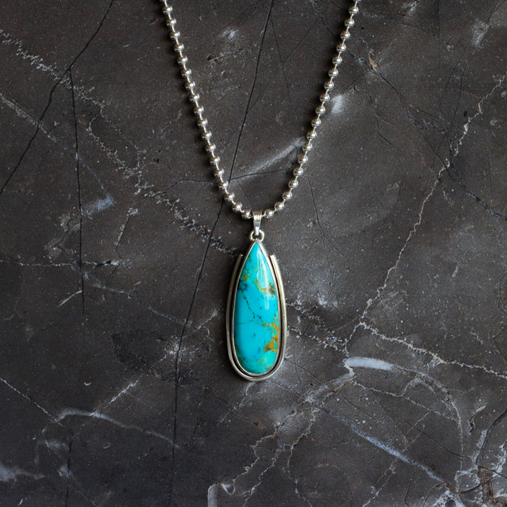 Neptune Necklace - Unique Turquoise Pendant w Modern Beaded Chain ...