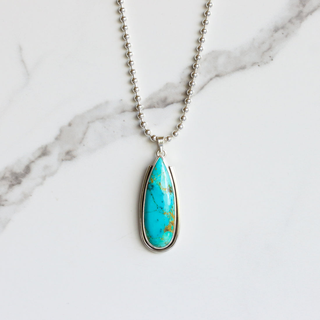 Neptune Necklace - Unique Turquoise Pendant w Modern Beaded Chain ...