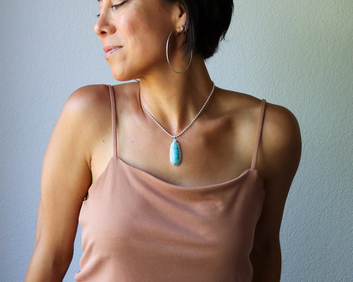 Neptune Necklace - Unique Turquoise Pendant w Modern Beaded Chain ...