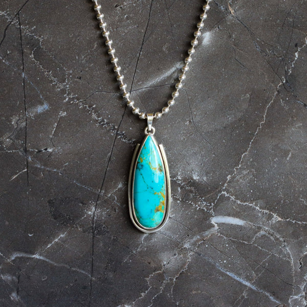 Neptune Necklace - Unique Turquoise Pendant w Modern Beaded Chain ...