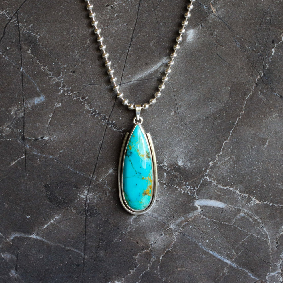 Neptune Necklace - Unique Turquoise Pendant w Modern Beaded Chain ...